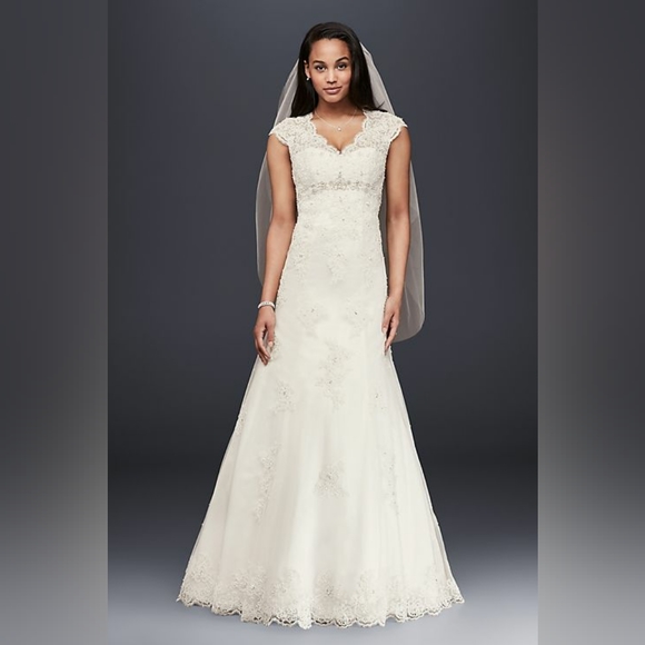 David S Bridal Dresses Davids Bridal Cap Sleeve Lace Over Satin
